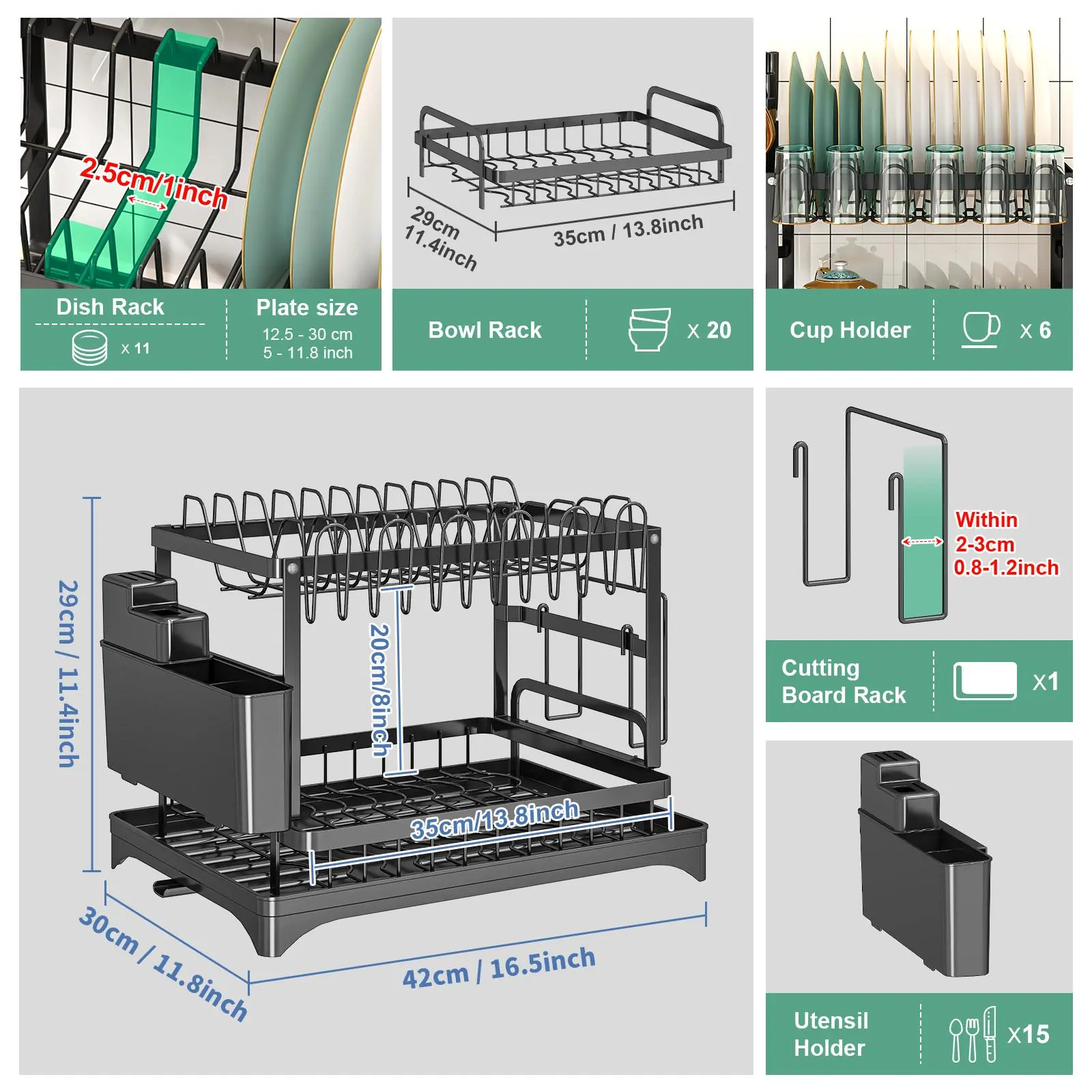 2-tier Dish Drying Rack, 1 Piece Large Capacity Dish Drying Rack with ...