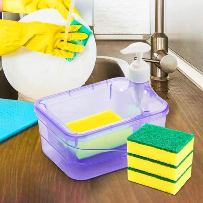 Jual Tempat Dispenser Wadah Sabun Cair Cuci Piring Bulat Kotak Sponge ...