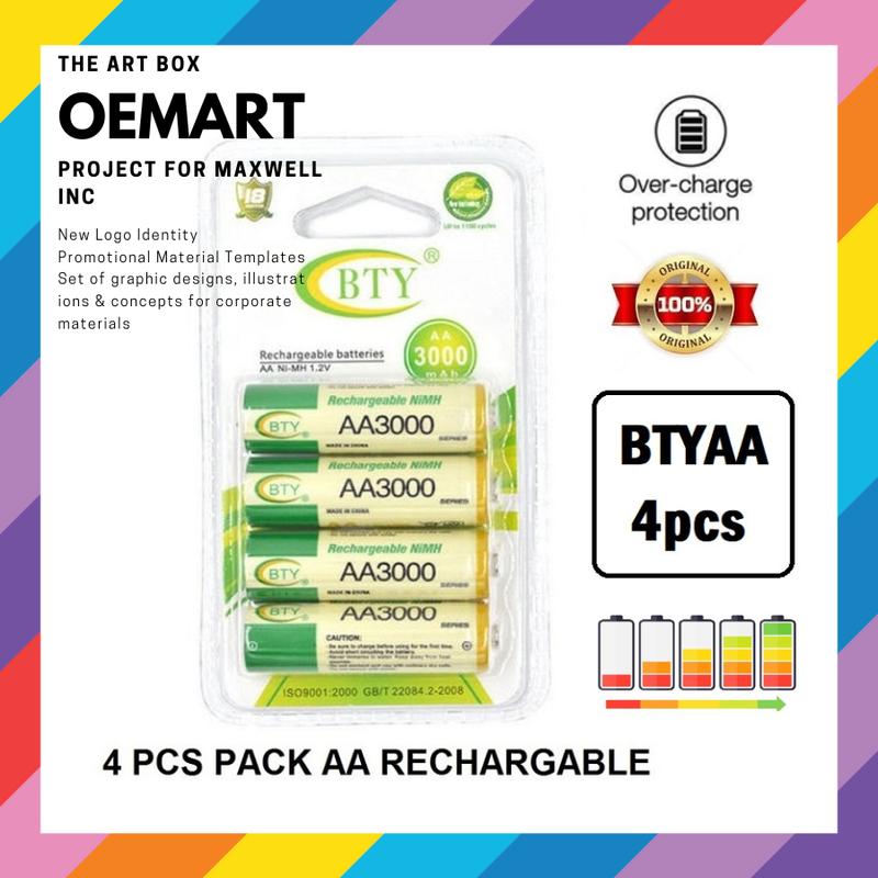 Oemart Malaysia BTY 4pcs Ni-MH 1.2V AA 3000 AAA 1350 Rechargeable ...