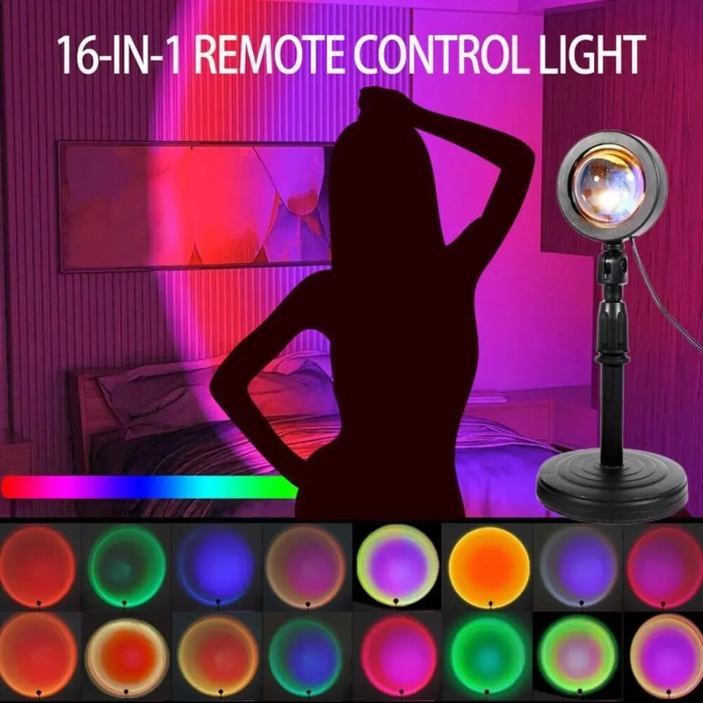 16 Color Remote Control Sunset LED Spotlight, 1 Piece Mini Creative ...