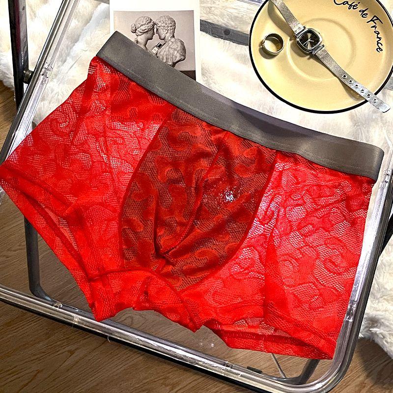 Seluar Boxer Lelaki, Warna Merah, Diperbuat daripada Sutera Ais ...