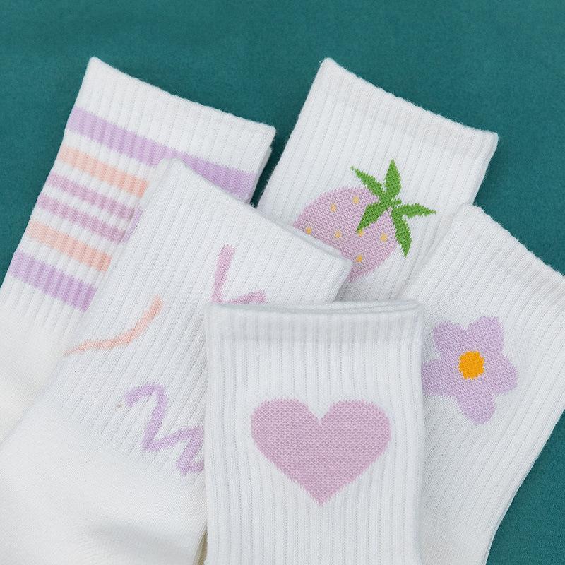 White sports socks for children, ins trendy mid tube color changing ...