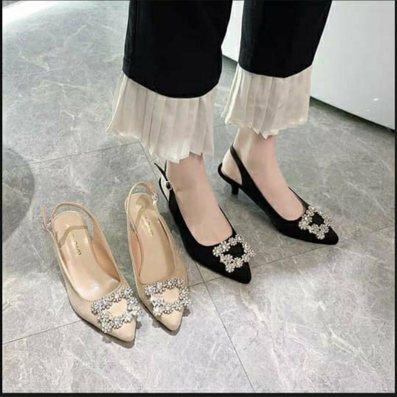 heels gesper bunga, high heels wanita terlaris otp23 - Shop | Tokopedia