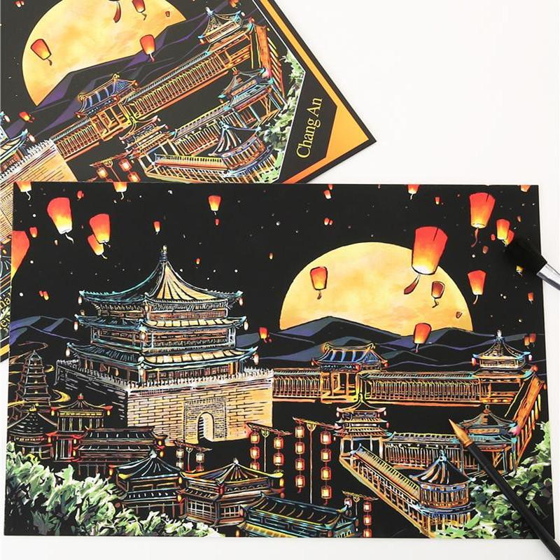 A3 Color City Night View Scraping Painting Colorful Scratch Art ...