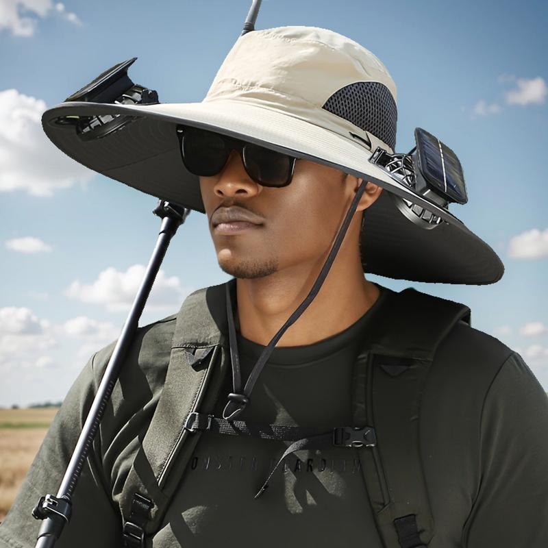 Men's Solar-Powered Cooling Hat with Dual Fans - Wide Brim UV Hat for ...