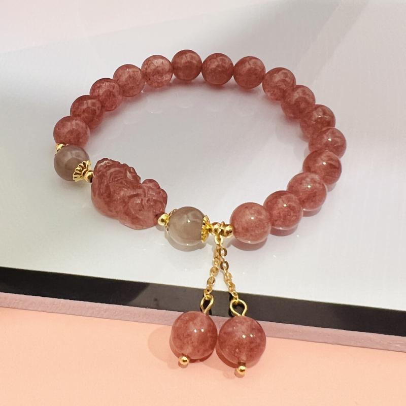 Natural Strawberry Quartz Pink Crystal Pi Xiu Bracelet Ladie - TikTok ...