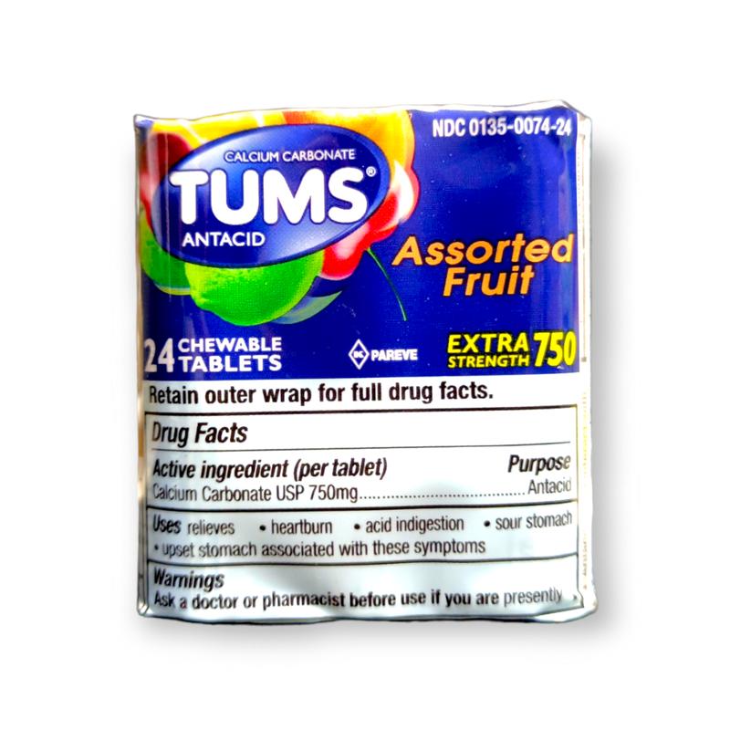 (USA) Tums Antacid. Extra Strength 750. Assorted Fruits. 24 Chewable ...