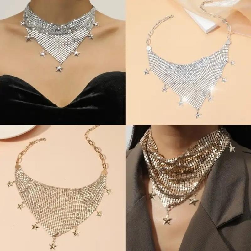 Fashion Star Tassel Sequin Triangular Scarf Aesthetic Metal Vintage ...