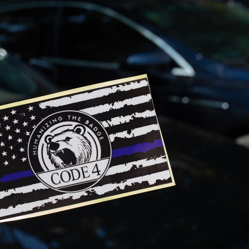 Thin Blue Line Car Sticker - 'Code 4' Police Support Decal - Humanizing ...