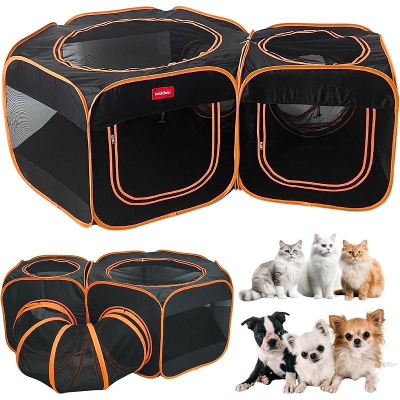 Portable Dog Playpen 2-Room with Surround Tunnel, Large Cat Crate ...