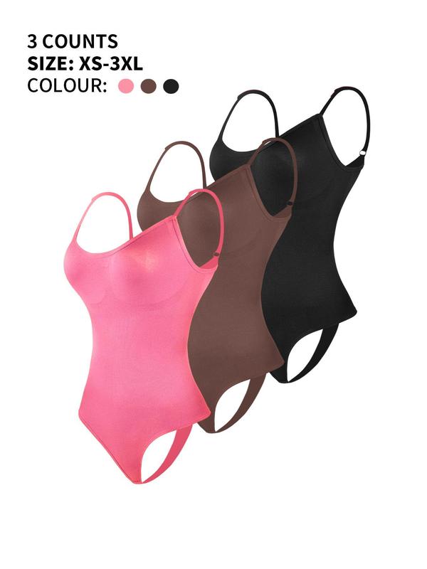 Women's Solid Adjustable Strap Shapewear Bodysuit, Casual Shaper ...