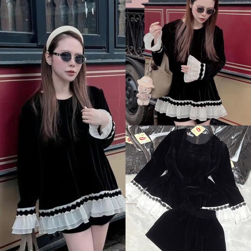SH3- sét bộ nhung nữ, sét áo nhung fressize tay dài phối ren - TikTok Shop Vietnam