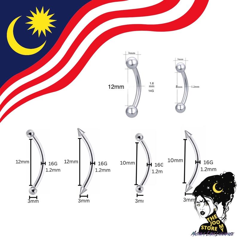 (MY Readystock) Snake Eye/Eyebrow Piercing: 14G/16G 8mm/10mm/12mm ...