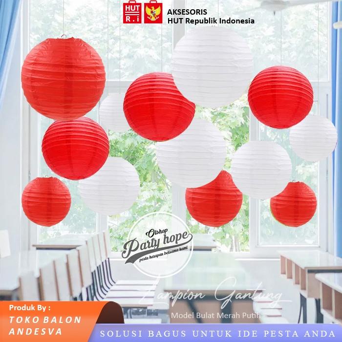 Promo Lampion Gantung Merah Putih / Lampion Bulat Dekorasi Gantungan ...