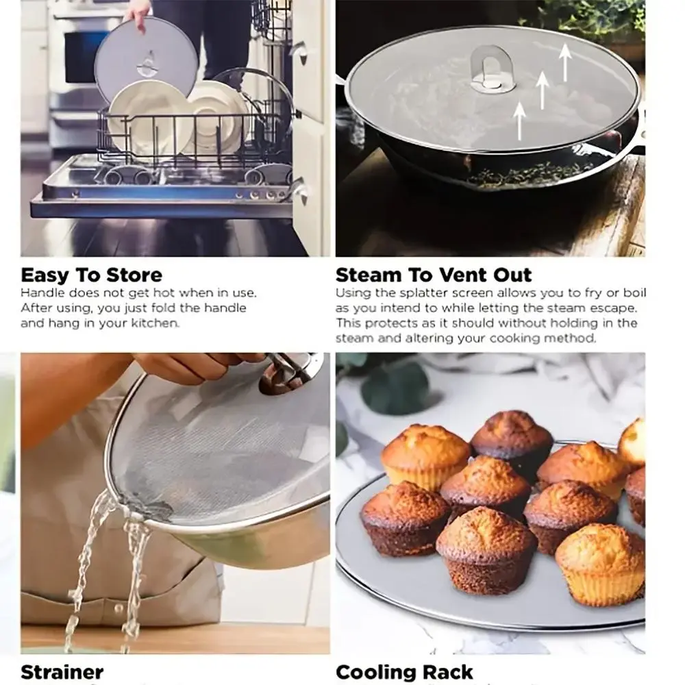 1 Piece Stainless Steel Splatter Cover with Handle, 25cm Kitchen ...