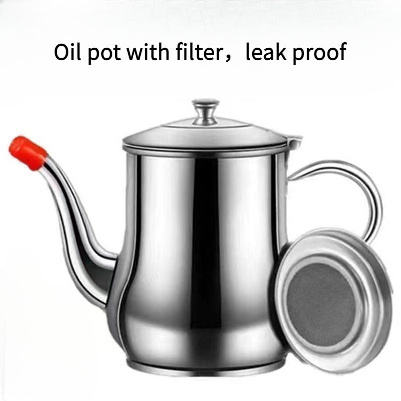 Oil pot with filter, stainless steel, household and kitchen oil tank ...