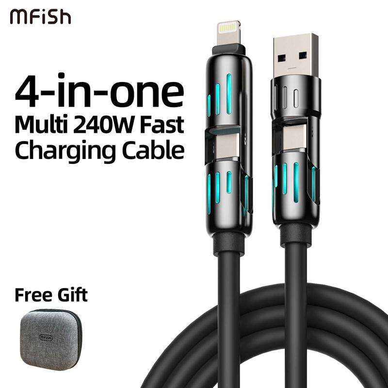 MFISH 4-in-1 Multi USB charging cable with USB A, type C, lightning-Max ...