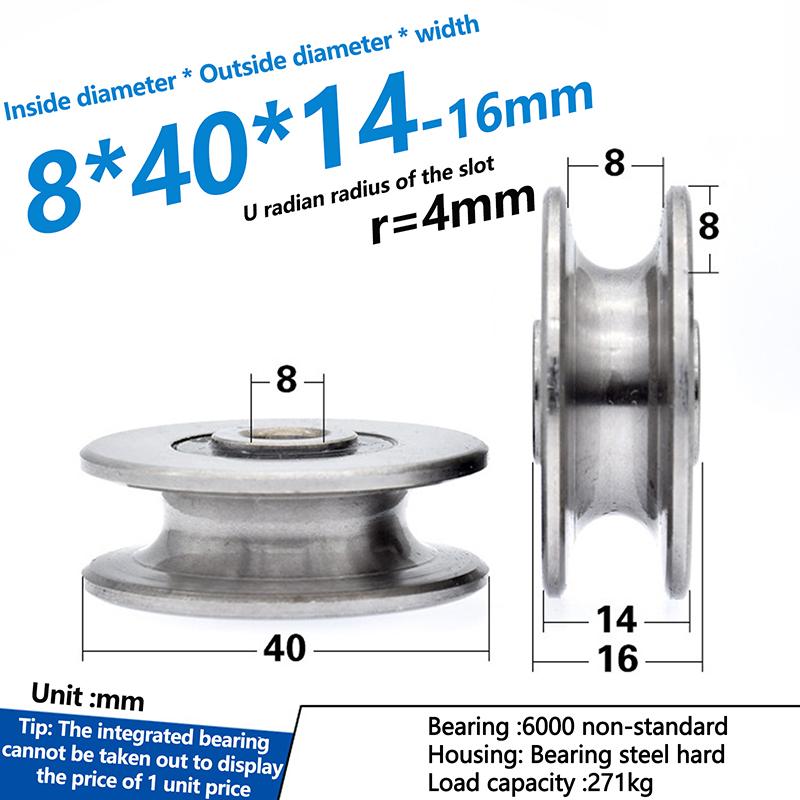 1pcs 8*40*14mm U Grooved Concave Wheel Bearing Wheel/Crane/Pulley/Guide ...