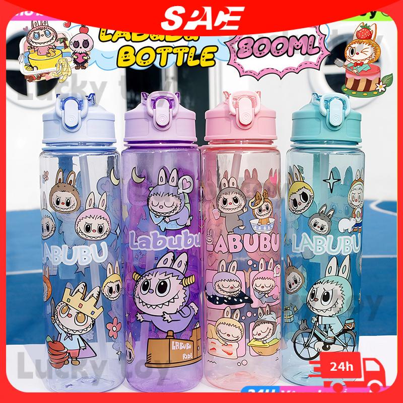 800ml Labubu Water Bottle Kids Straw Bpa Free Transparent Kawaii ...