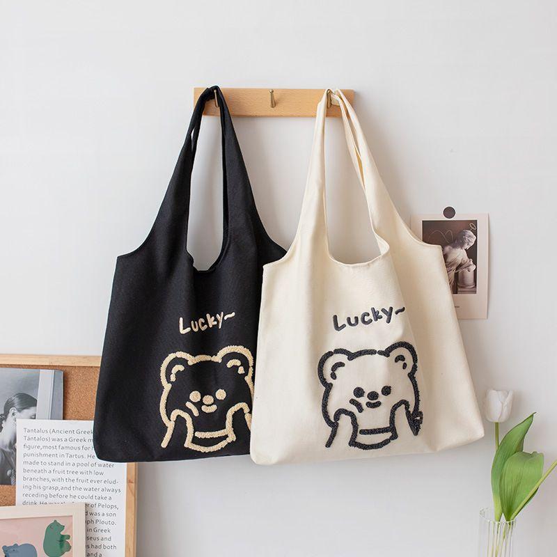 Cute Bear Canvas Bag Tote Bag Student Beg (without zip) Bags - TikTok ...