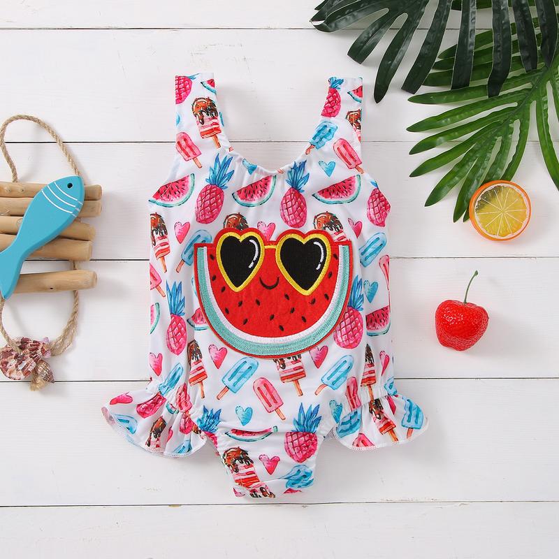 Lovely Little Girl Swimwear, Round Neck Sleeveless Watermelon Ice Cream ...