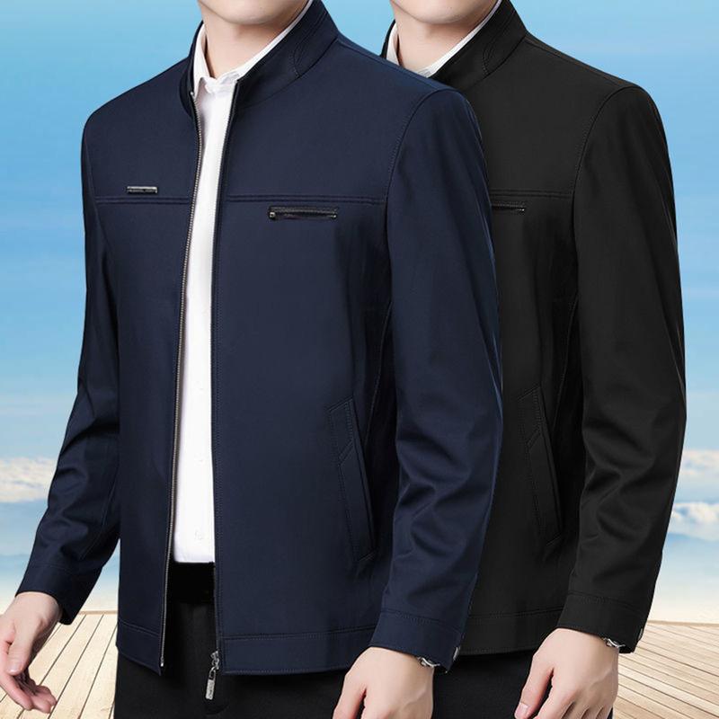 sueduring-Men Spring Fall Coat Stand Collar Mid-aged Father Jacket ...