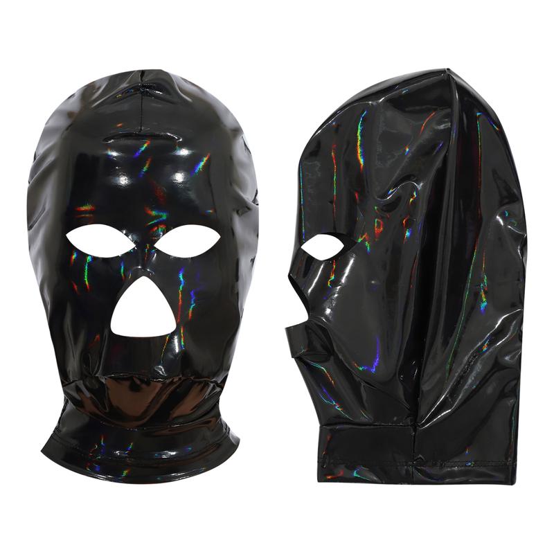 Kvysinly Faux Leather Head Hood Glossy Head Cover Mask Open Eyes ...