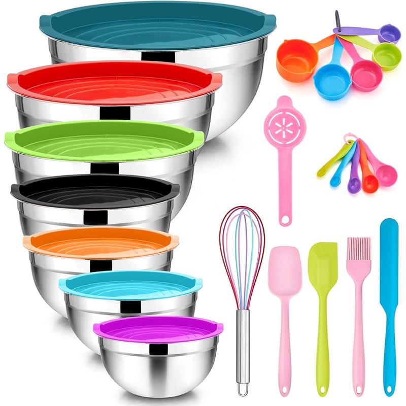 Mixing Bowls with Lids Set of 7, Stainless Steel Nesting Mixing ...
