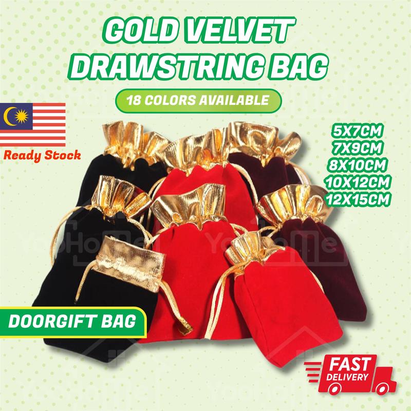 1PC Uncang Bertali Tarik Emas Beg Baldu Mini Hadiah Perkahwinan ...