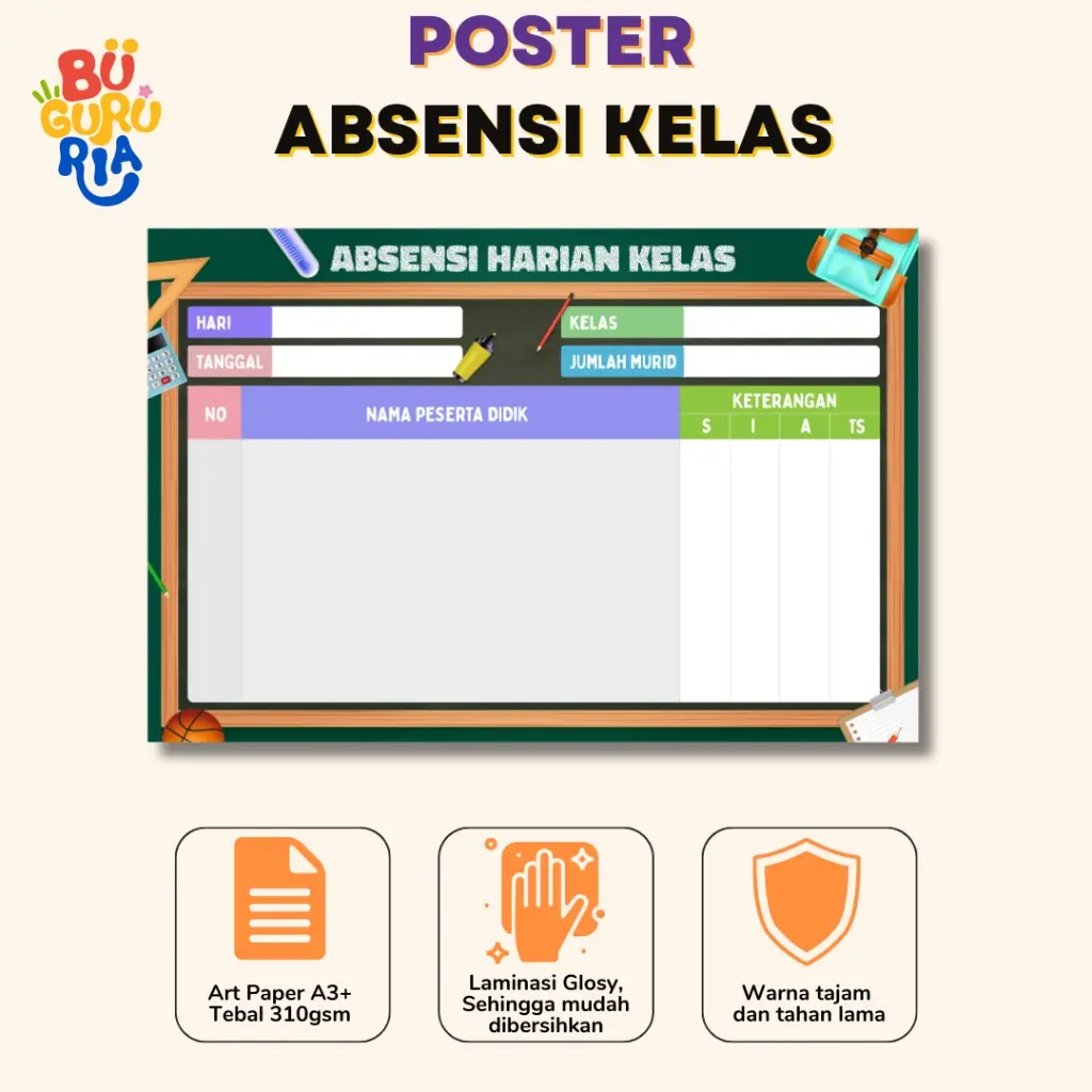 Bu Guru Ria - Poster Absensi Kelas Dinding Dapat Dihapus Dan Digunakan ...