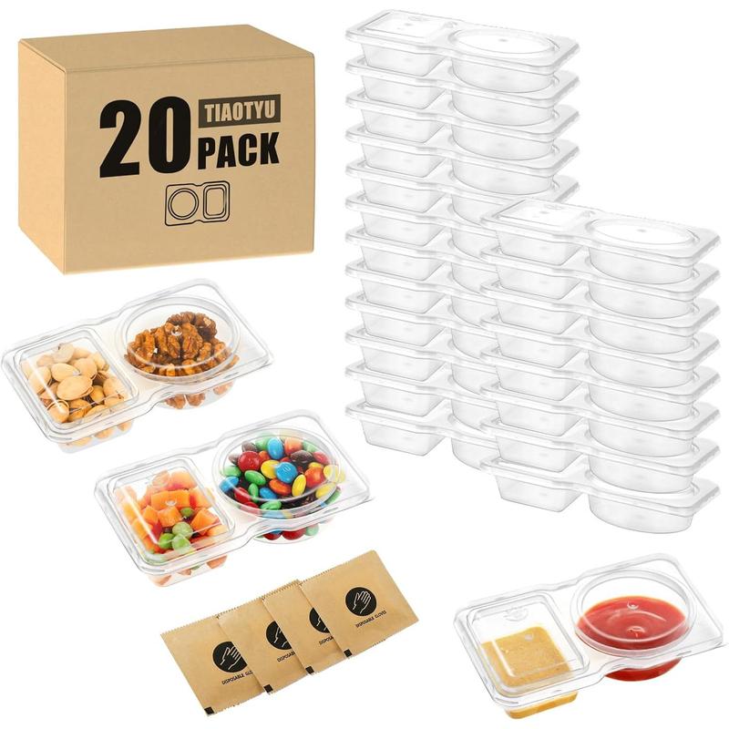 20 Pack Leak-Proof Dual Compartment Containers with Lids, Reusable ...