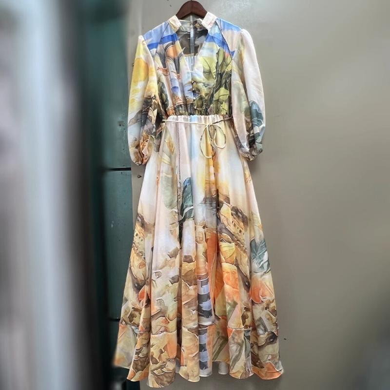 FADFAD Gaun Rok Maxi Dan Lengan Tiga Perempat V-Neck Warna Kontras ...