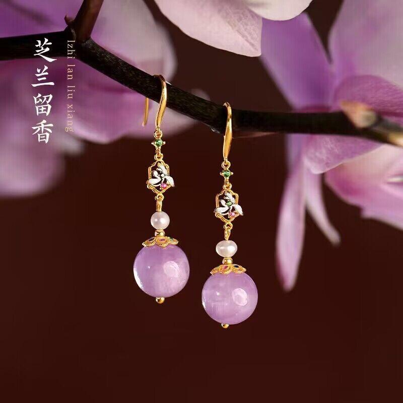Lavender Purple Lithium Radiance Earrings for Women, Gold Plated ...