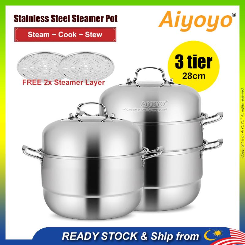 3 Layer Steam Pot Periuk Kukus Pengukus Steamer Cookware Periuk ...