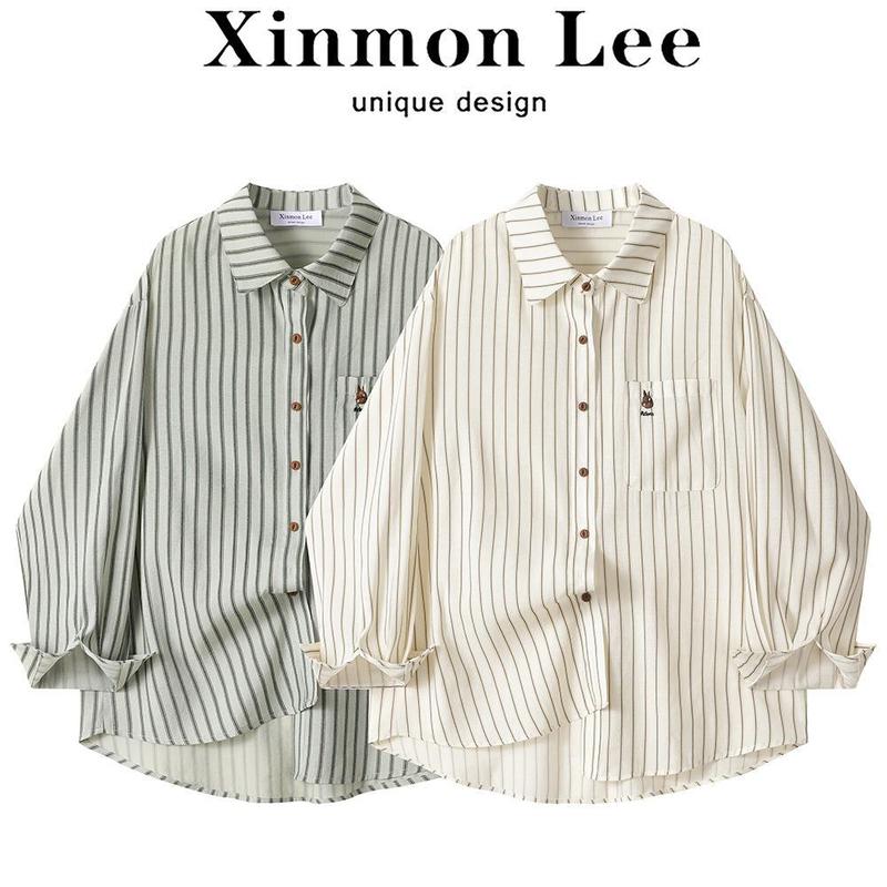 Kot Baju Berjalur, Longgar Kasual, Untuk Wanita, Gaya Barat Musim ...