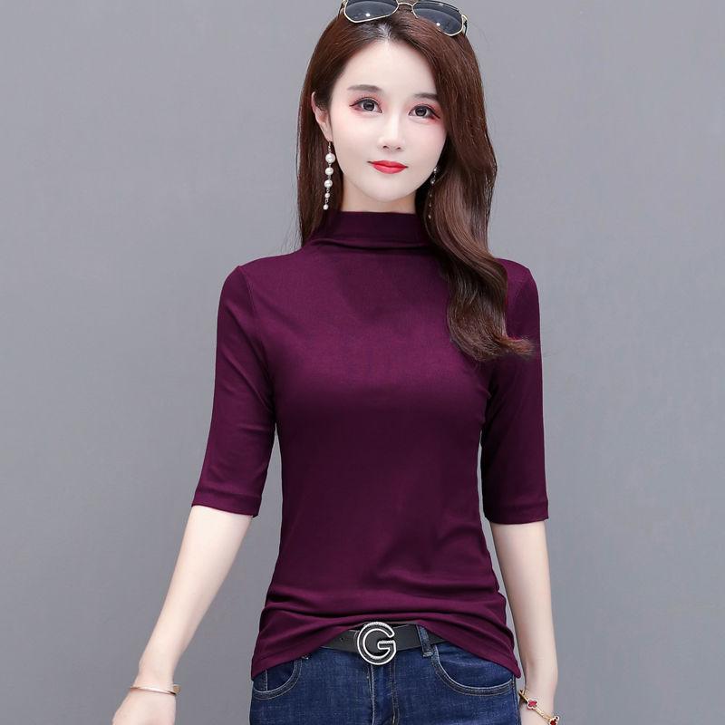 Kemeja-T Lengan Pertengahan Turtleneck Separuh, Bahan Modal, - TikTok ...
