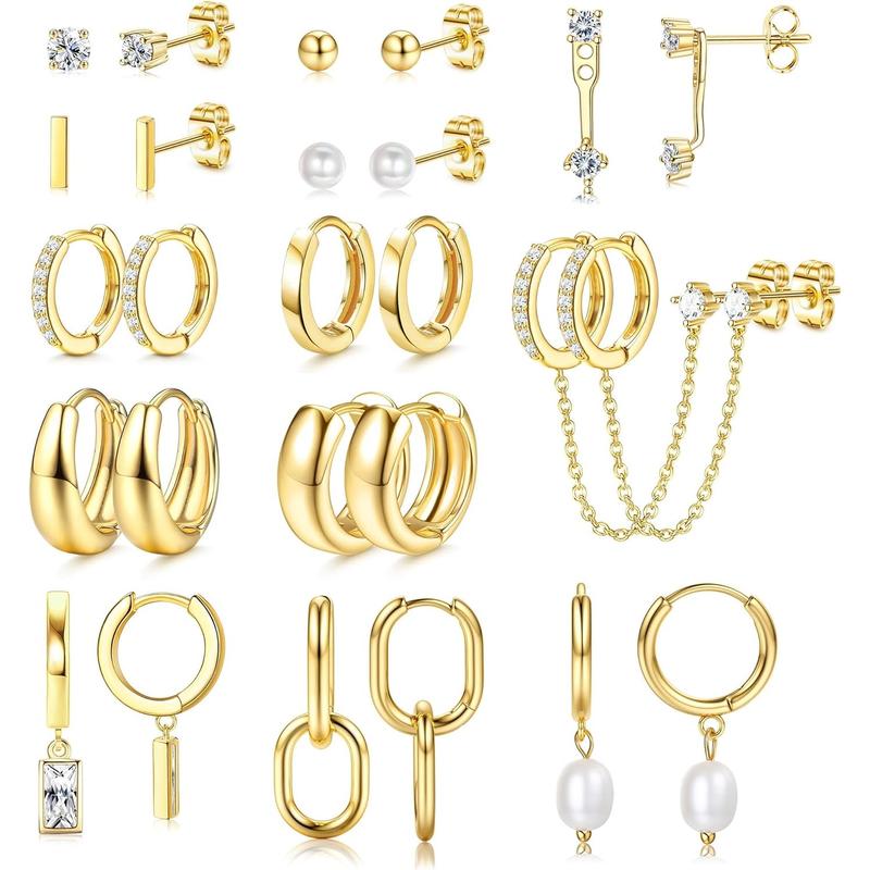 BESTEEL 13 Pairs Small Gold Hoop Earrings Set for Women 14K Gold - TikTok Shop