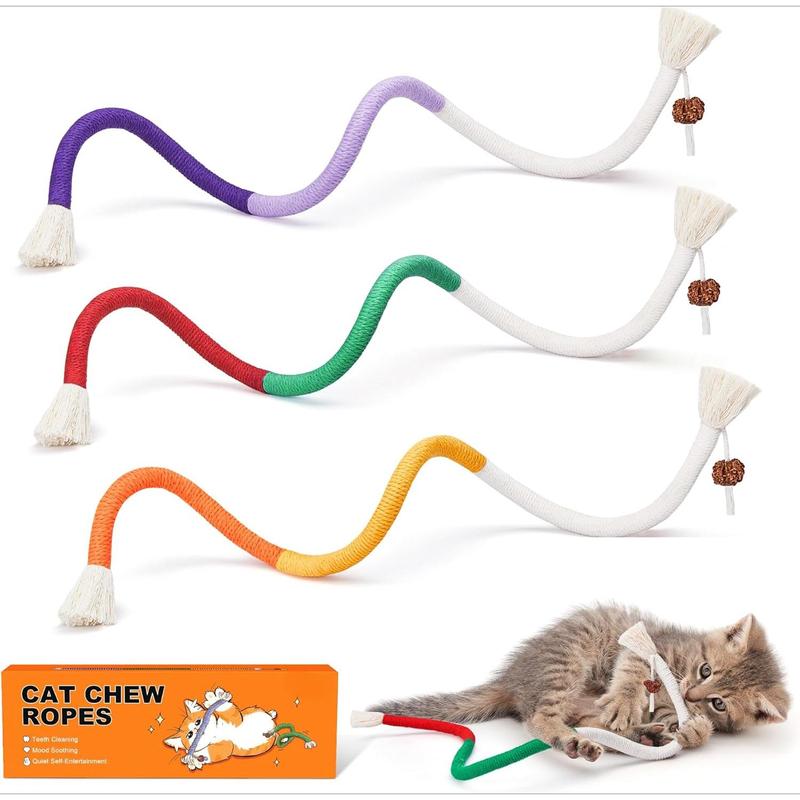 Cat Toys Chew Ropes 3Pcs with Refillable Natural Catnip, Safe Teeth ...