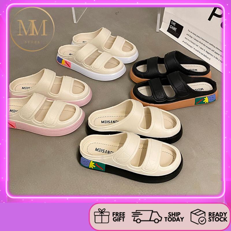 Ready stock Women Slippers Slipper Double Strap Cartoon Casual Thick ...