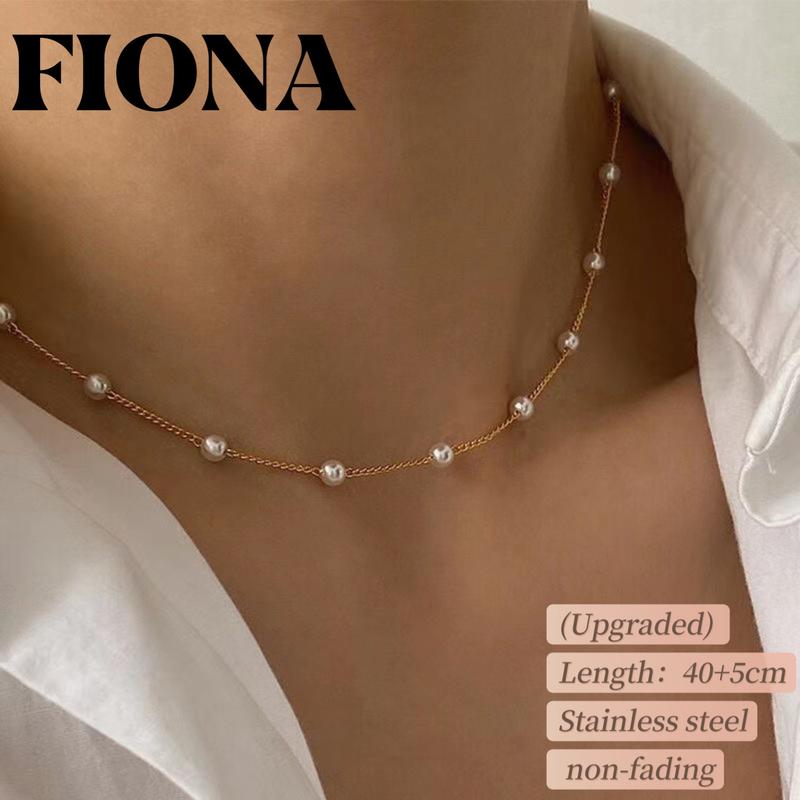 【FIONA】Fashion Stainless Steel Adjustable Pearl Necklace Delicate ...