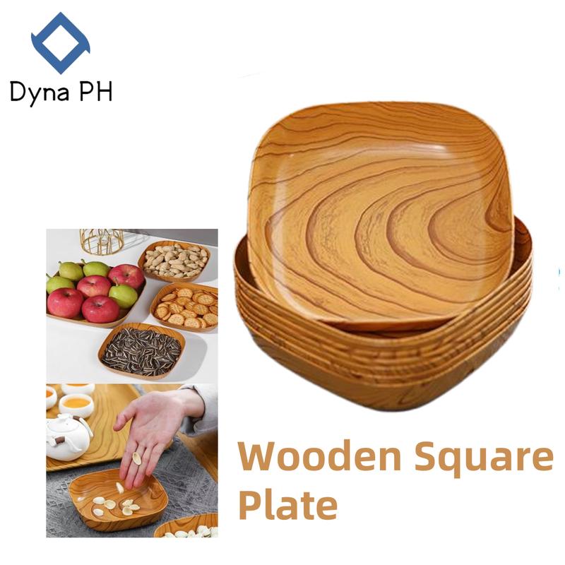 Plastic Wooden Design Square Plate Dessert Snack Tableware Kitchen ...