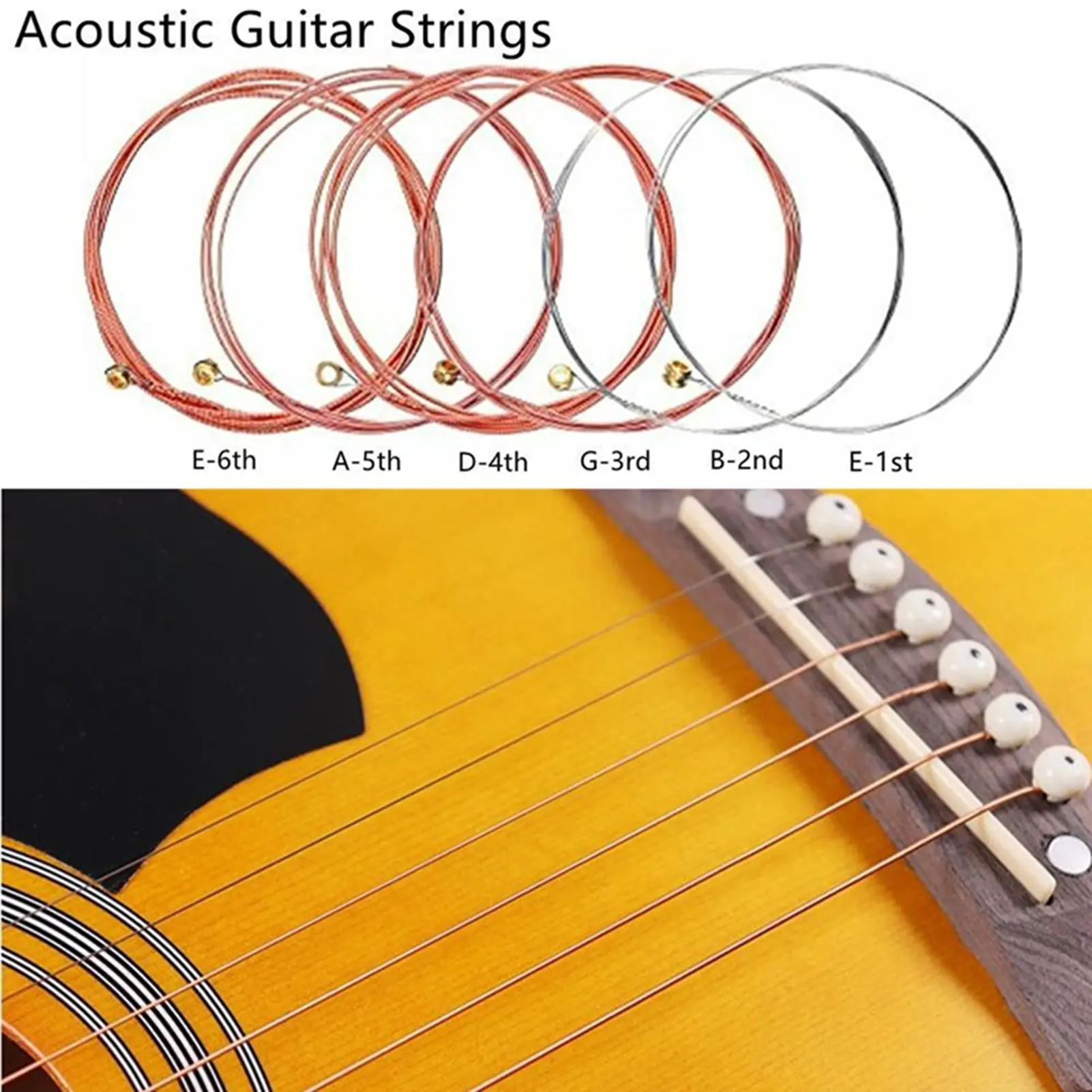 (PURONG) 6Pcs/Set Acoustic Guitar Strings Rainbow/Golden/Rose Color ...