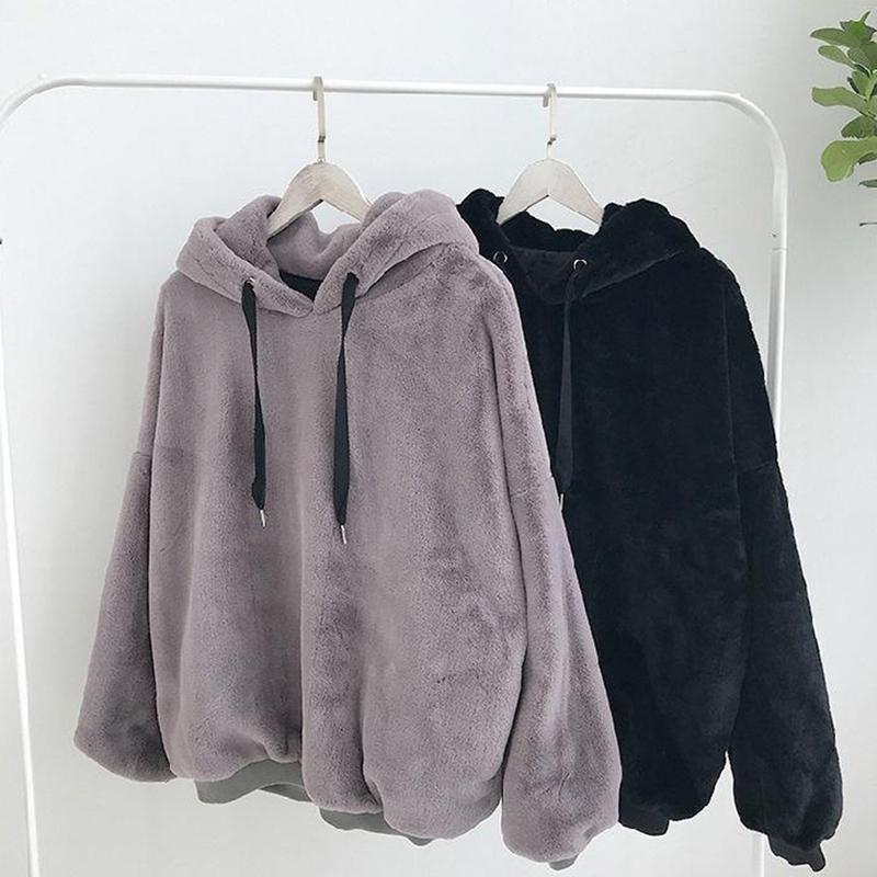 Drawstring Long Sleeve Elastic Cuffs Thick Warm Pullover Hoodie ...