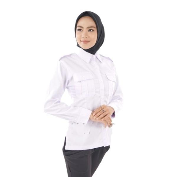 Kemeja PDH Putih Wanita ASN, P3K 2024, Baju Pdh Putih V-NECK - Shop ...