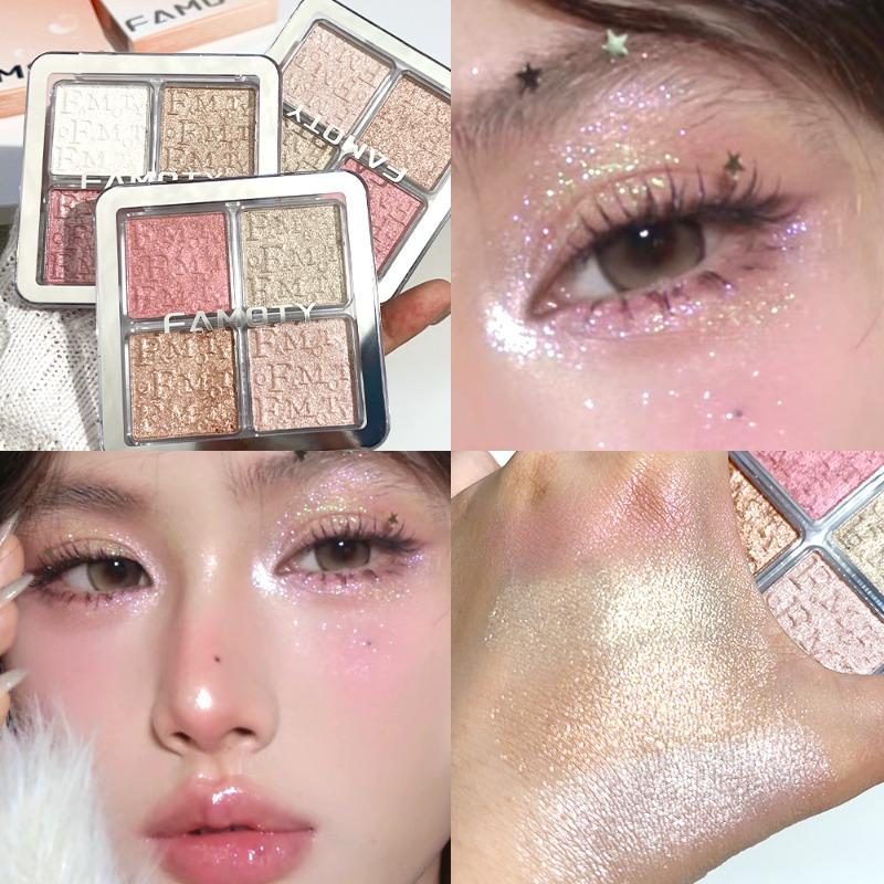 4 Colors Pearlescent Highlighter Powder Palette Glitter Face - TikTok ...