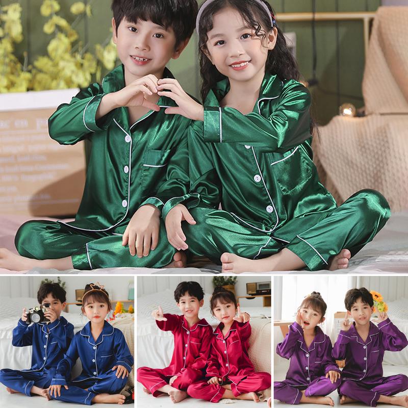 2Pcs/Set Kids Pajamas Set Spring Fall Turn-down Collar Butto - TikTok Shop Philippines