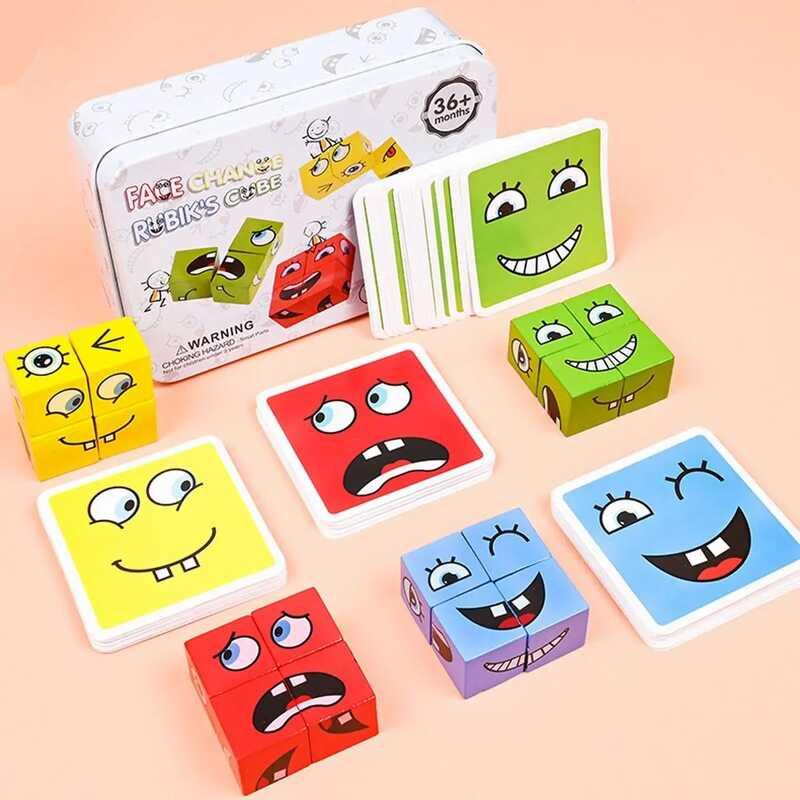 Kids Emotions Expression Game Wooden Cube Face Changing Boar - TikTok ...