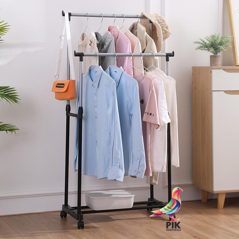 DOUBLE Rod Rack Rak Gantung Baju Serbaguna Gantungan Laundry Pajangan ...