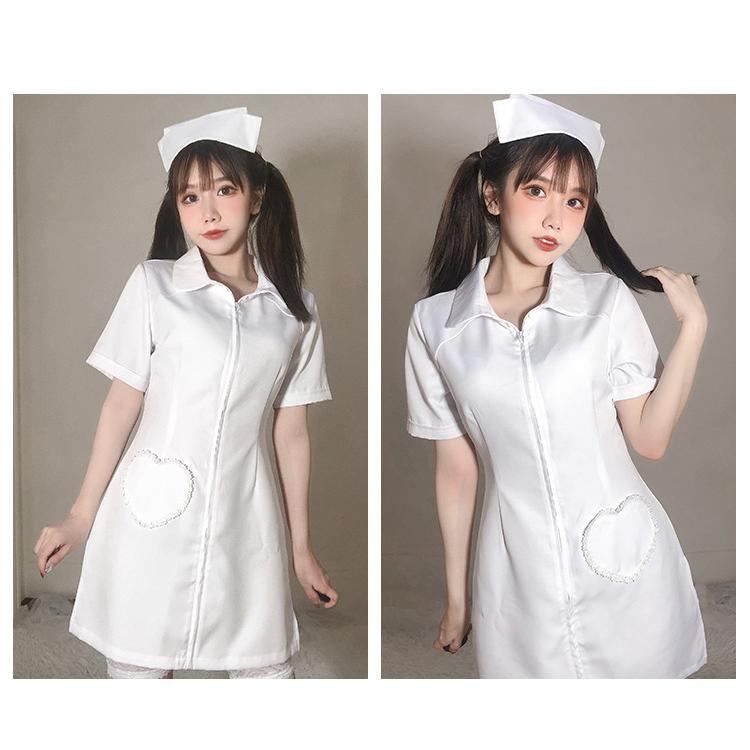 Oversized COS Performance Maid Nurse Uniform Set White Angel Role Play ...