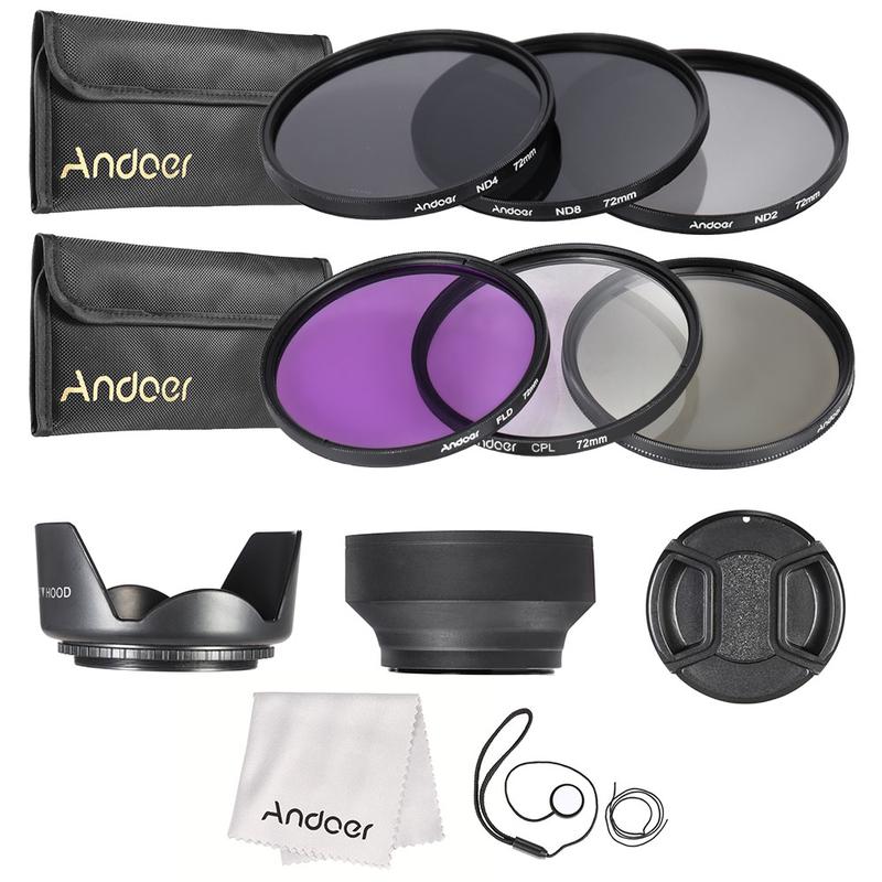 Andoer 72mm Lens Filter Kit UV+CPL+FLD+ND(ND2 ND4 ND8) with Carry ...